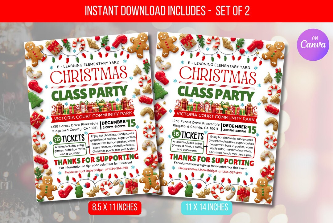 EDITABLE Christmas Class Party Flyer, School Christmas Party Invitation ...