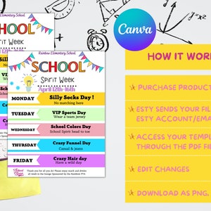 School Spirit Week Editable Itinerary Schedule | Printable DIY Spirit ...