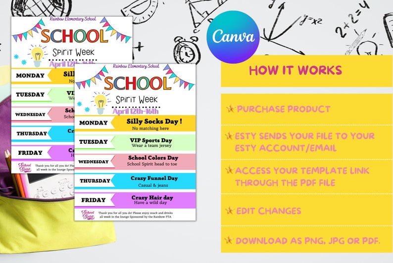 School Spirit Week Editable Itinerary Schedule Printable DIY Spirit ...