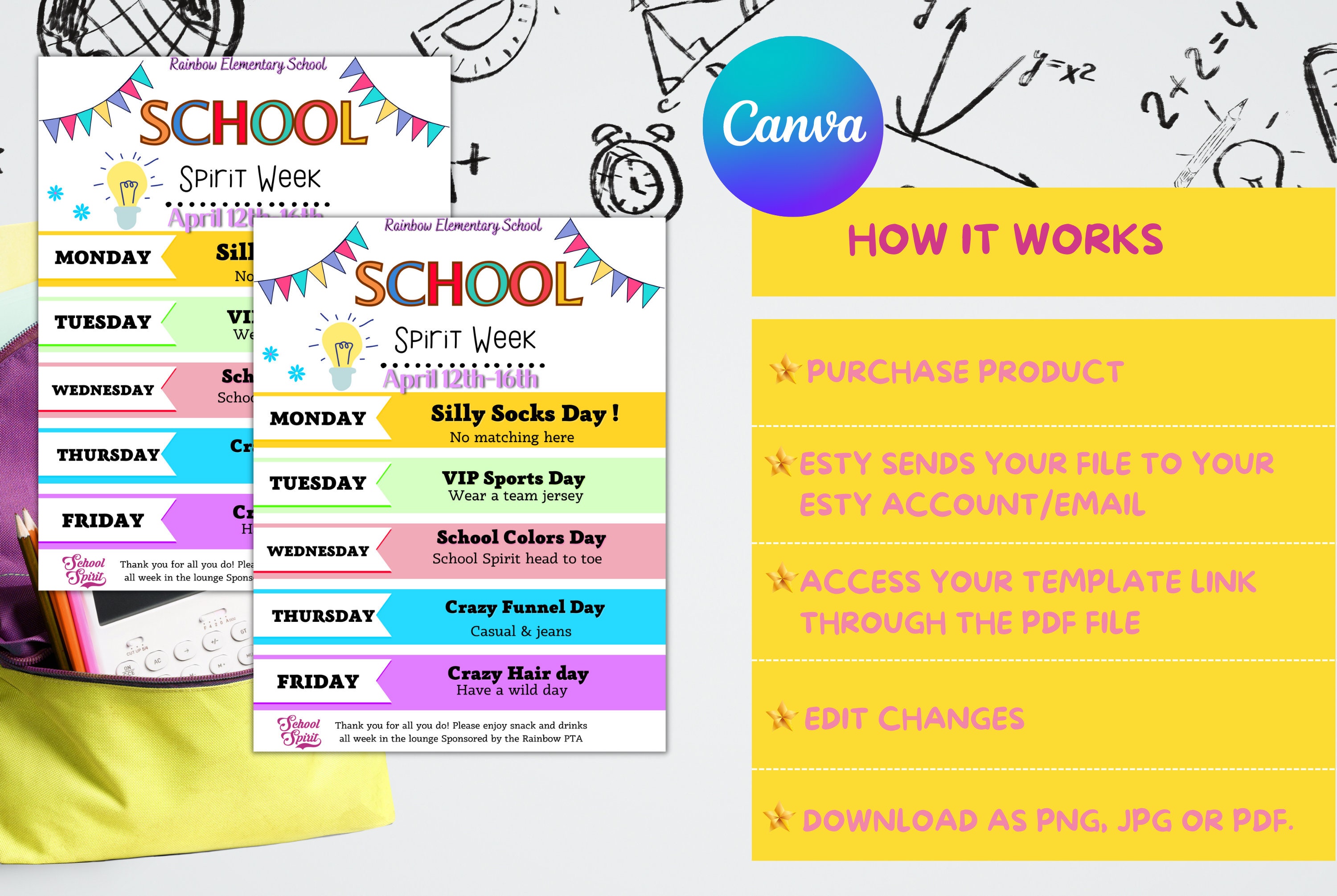 School Spirit Week Editable Itinerary Schedule Printable DIY - Etsy