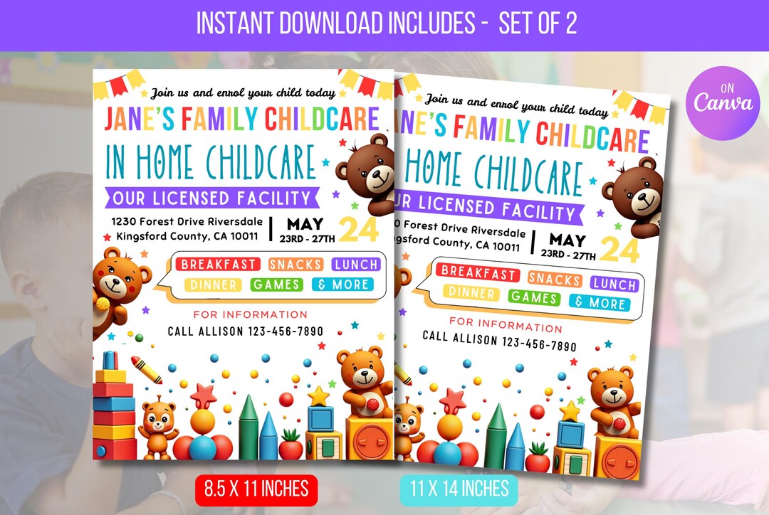 EDITABLE Child Care Flyer Template, Baby Sitting, Playtime Theme ...