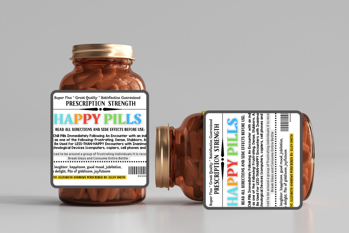 EDITABLE Happy Pills Label Funny Gag Gift Professional Office - Etsy