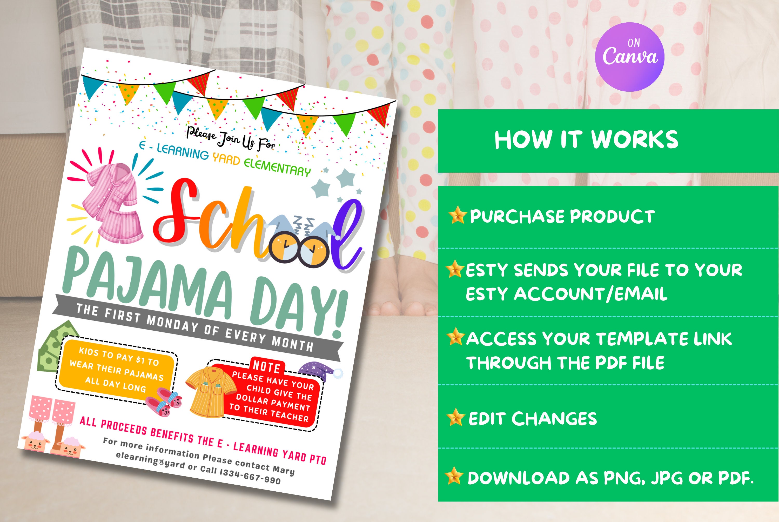 EDITABLE School Pajama Day Flyer, School Spirit Party, School ...