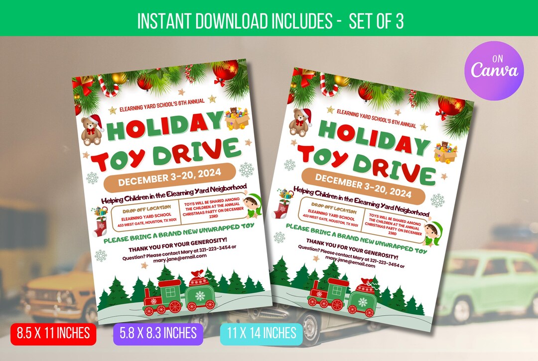 EDITABLE Holiday Toy Drive Flyer, Printable Toy Drive Invitation, PTO ...