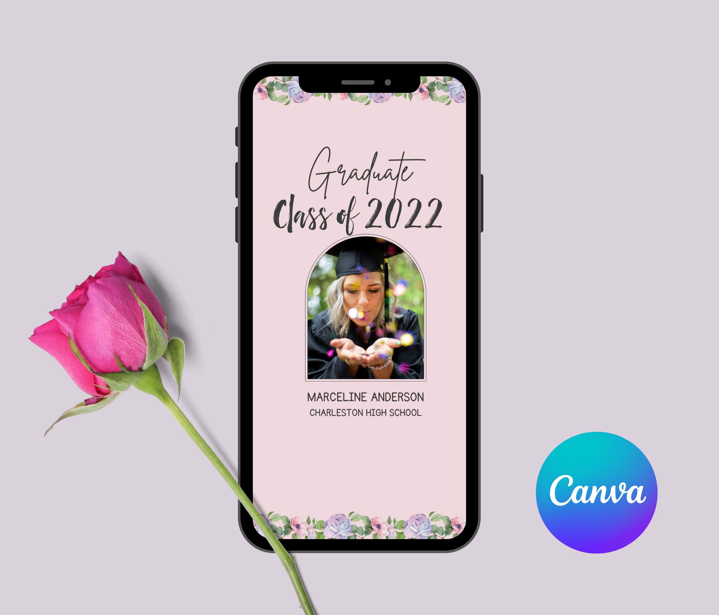 Simple Graduation Invitation, Canva Instant Download, Phone E-invite ...