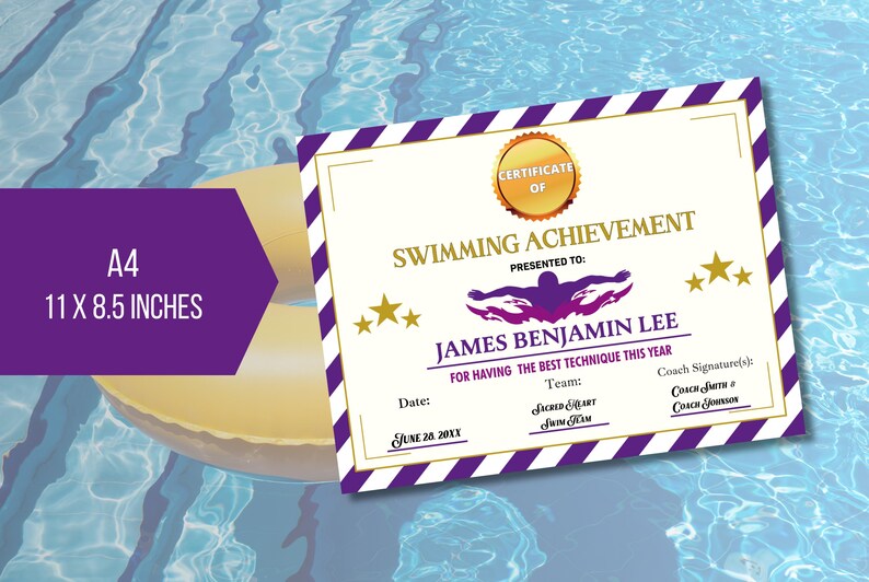 EDITABLE Swimming Award, Swimming Achievement, Swimming Certificate ...