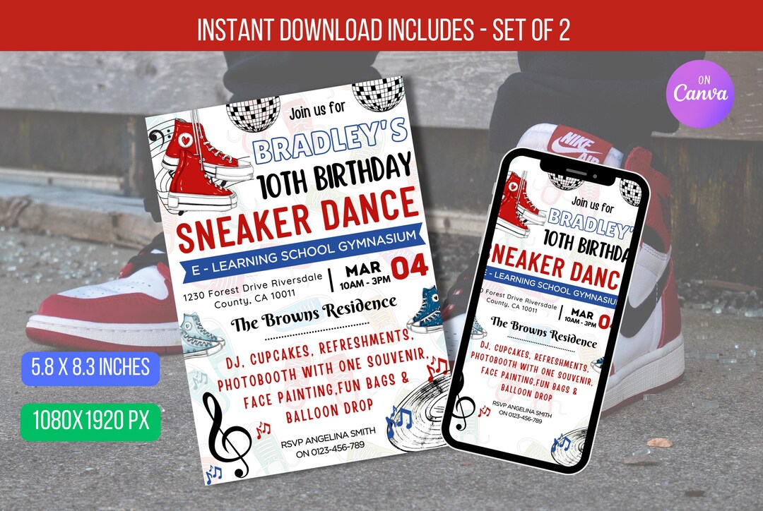 Editable Sneaker Dance Birthday Party Invitations, Sneaker Dance ...