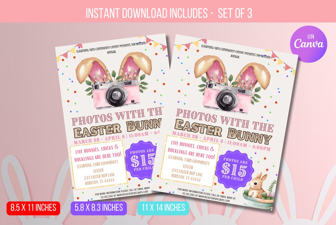 EDITABLE Cute Photos With the Easter Bunny Flyer, Printable Invite ...