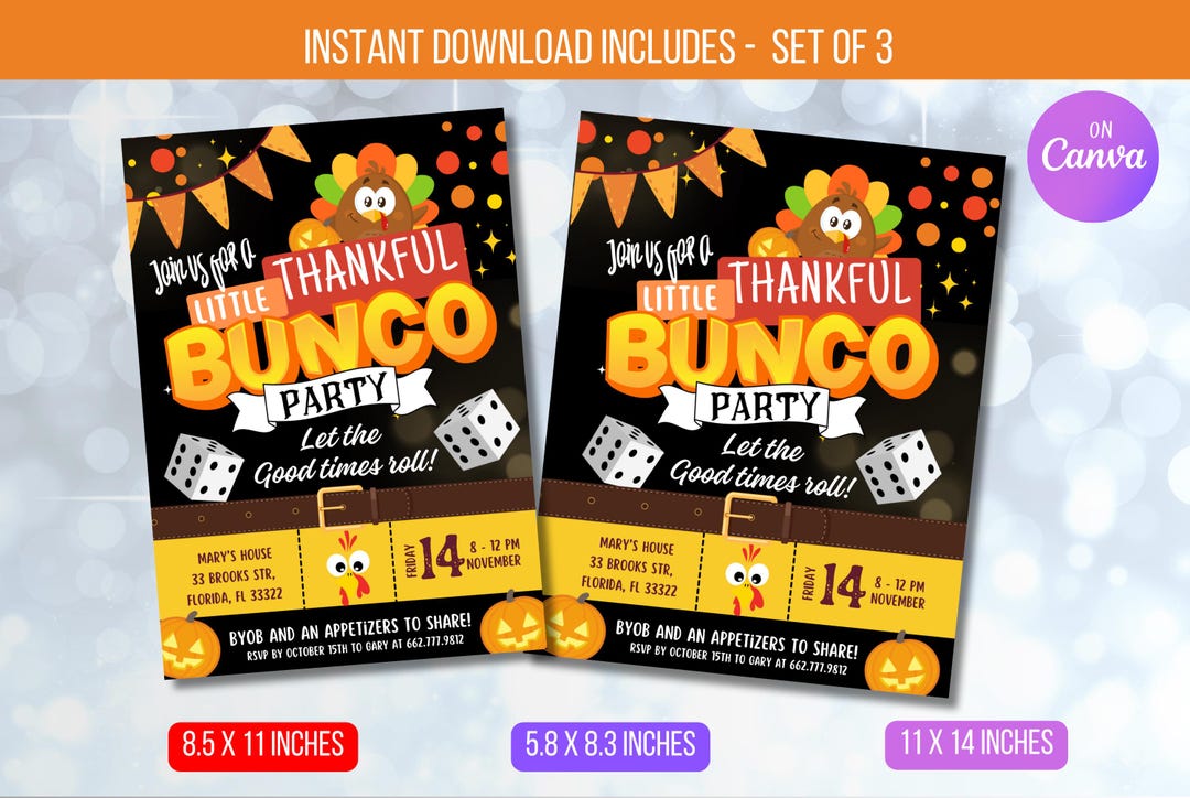 EDITABLE Thanksgiving Bunco Party Flyer Invite, Fall Holiday Bunco Dice ...
