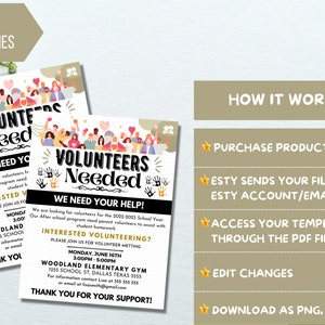 EDITABLE Volunteer Recruitment Flyer, Printable Handout, School ...