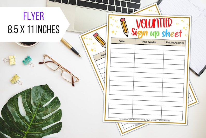 Teacher Volunteer Printable, School Pto Pta Sign up Sheet, Volunteer ...