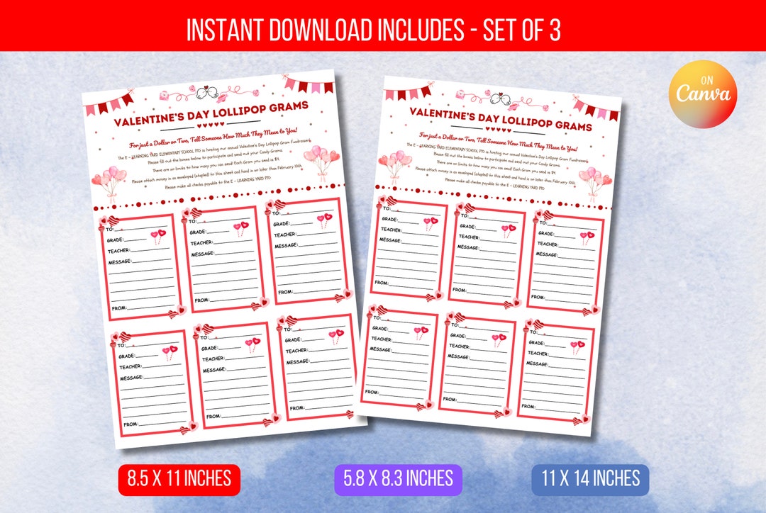 EDITABLE Valentines Day Lollipop Gram Fundraiser Flyer Template, School ...