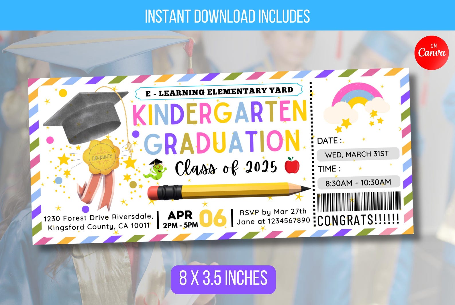 EDITABLE Pre School Graduation Ticket, Kindergarten Graduation, School ...
