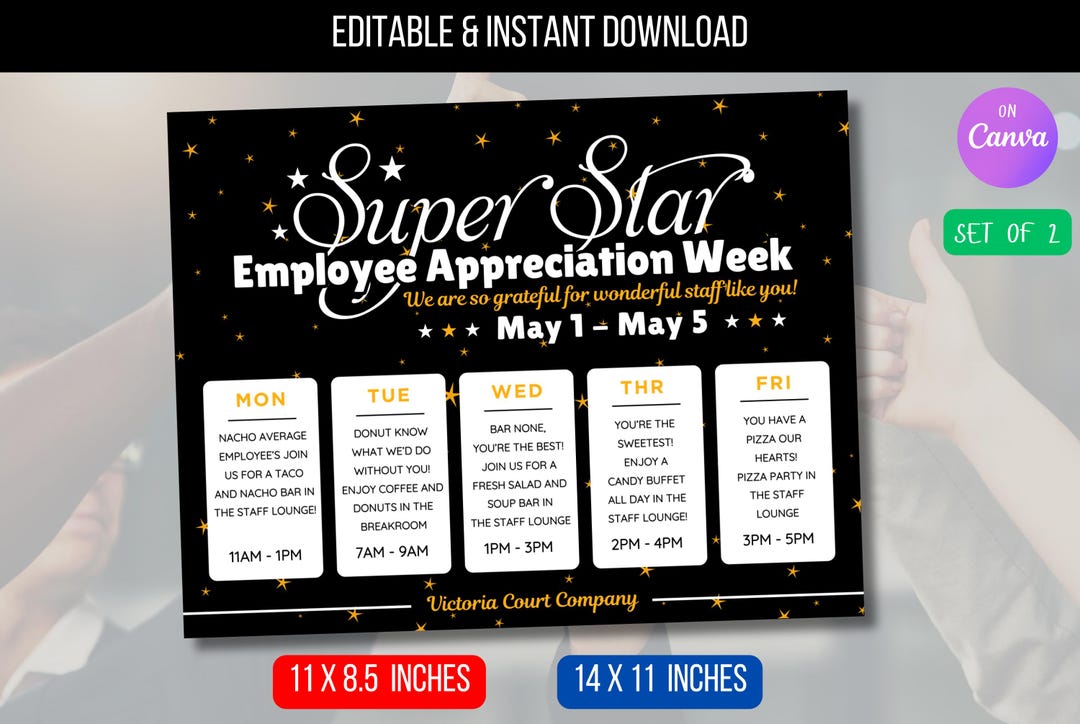 EDITABLE Superstar Employee Appreciation Week Itinerary Poster, Staff ...