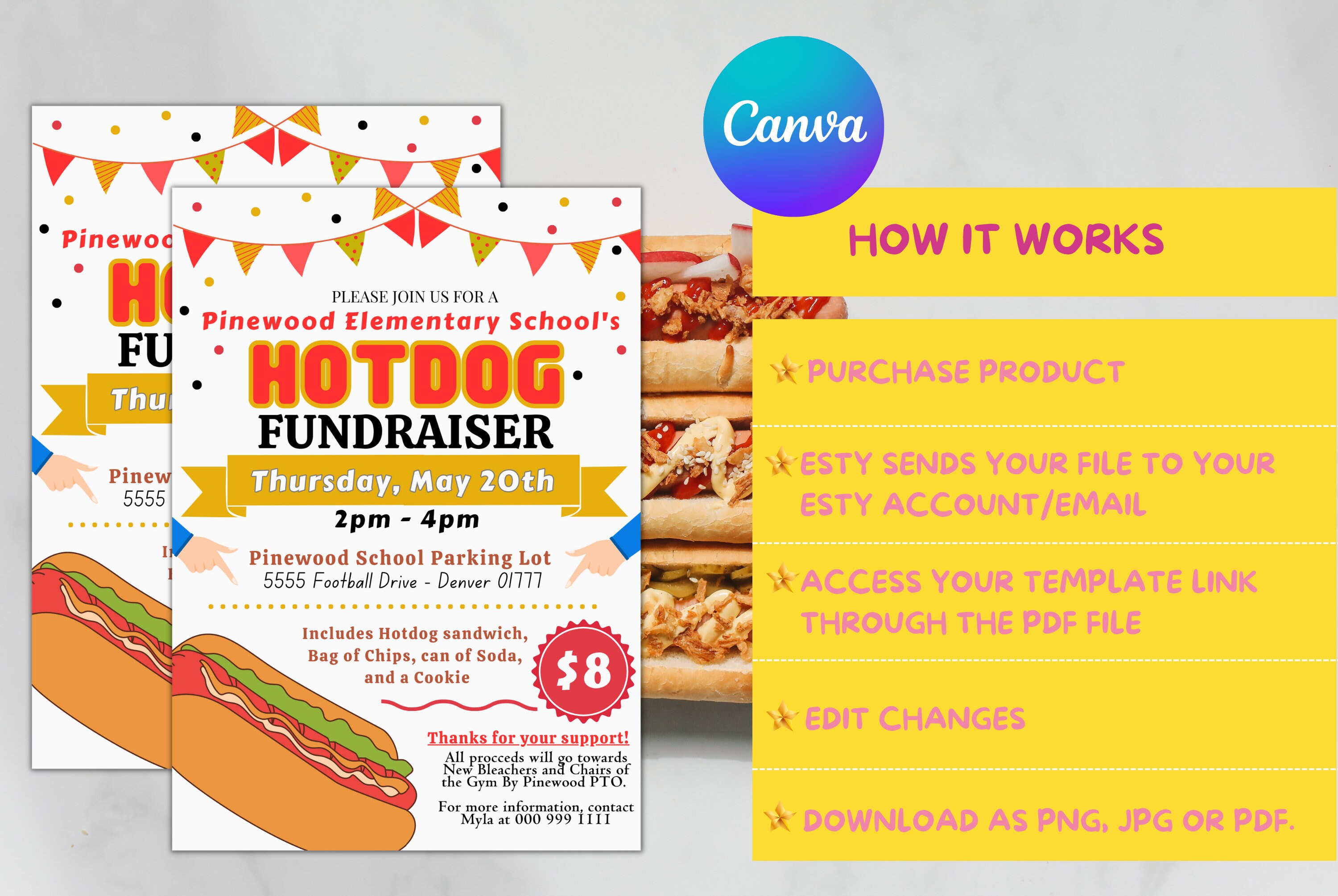 EDITABLE Hotdog Fundraiser Flyer Printable PTA PTO School - Etsy