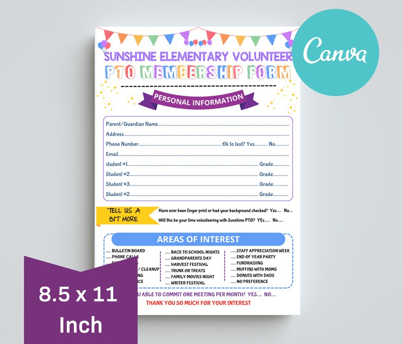 Printable PTO PTA Membership Form Pto/pta Parent Volunteer - Etsy
