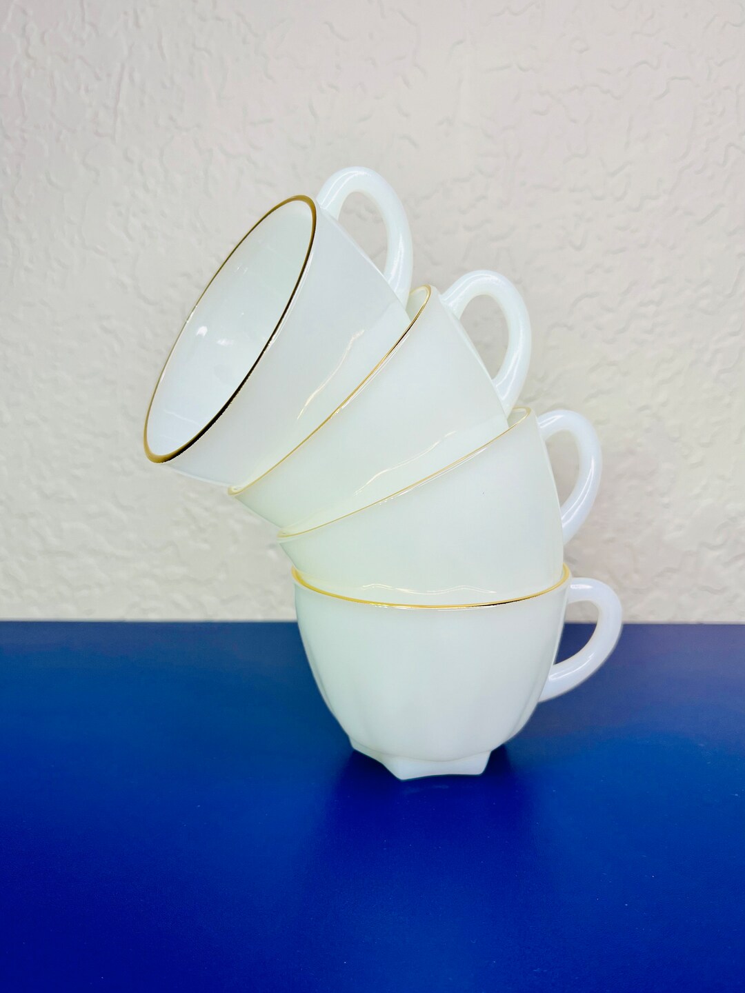 Vintage Anchor Hocking Milk Glass Gold Rim Punch Cups MCM - Set of 4 - Etsy