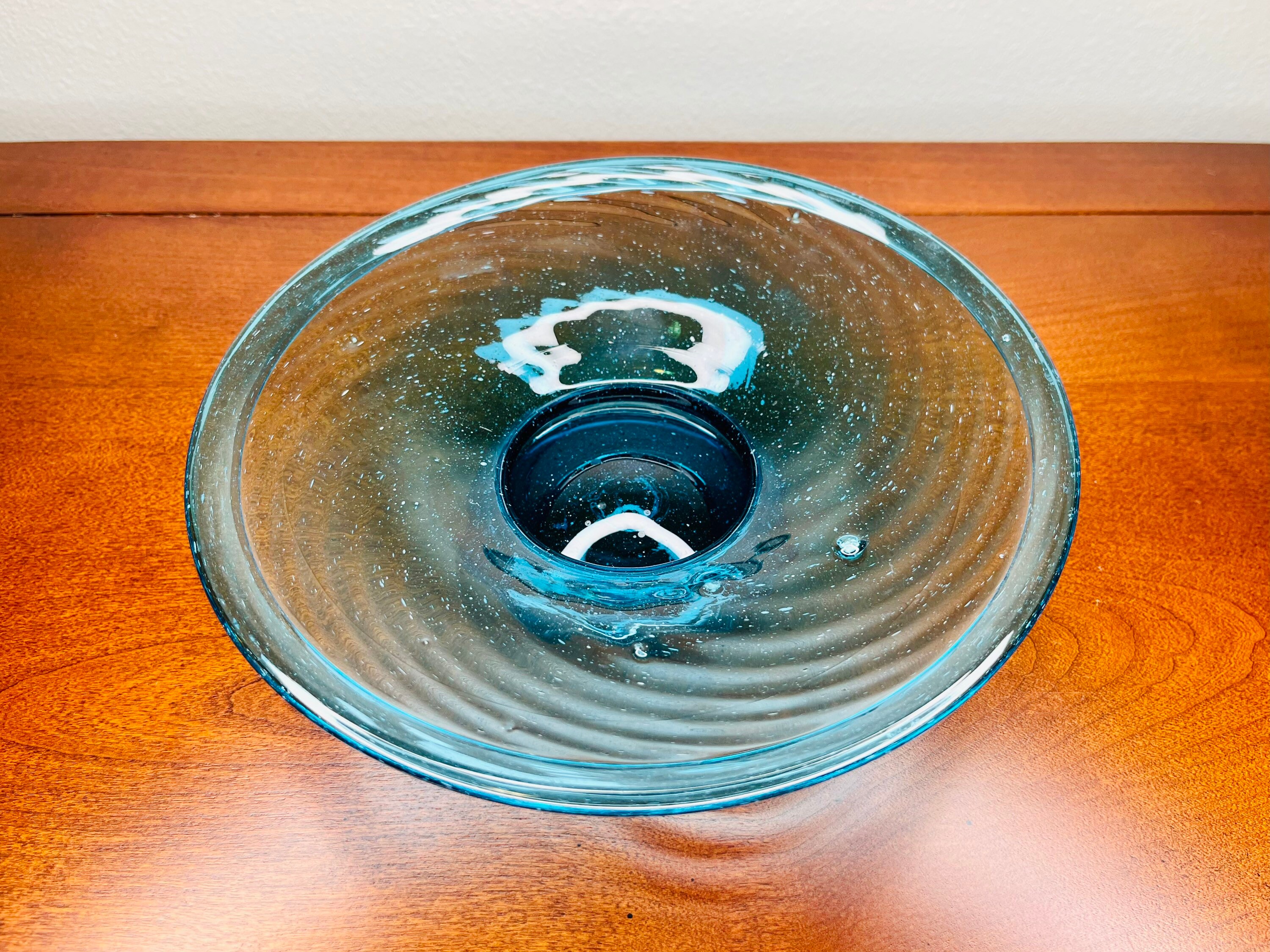 Hand-blown Glass Bowl Aqua Blue Swirl Console - Etsy