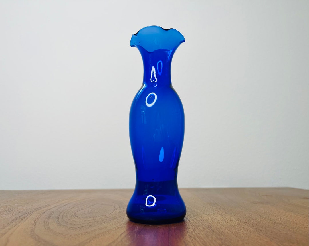 Vase Cobalt Blue Flared Scalloped Rim Vintage - Etsy
