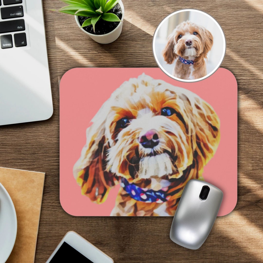 Custom Pet Mouse Pad With Your Dog's Face, Cartoon Illustration Gaming ...