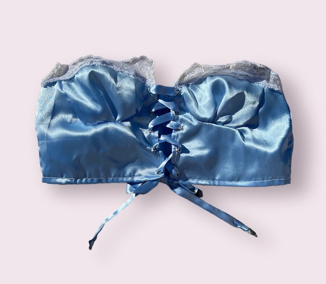 Pastel Blue Coquette Bustier Crop Top Lace up Lingerie - Etsy