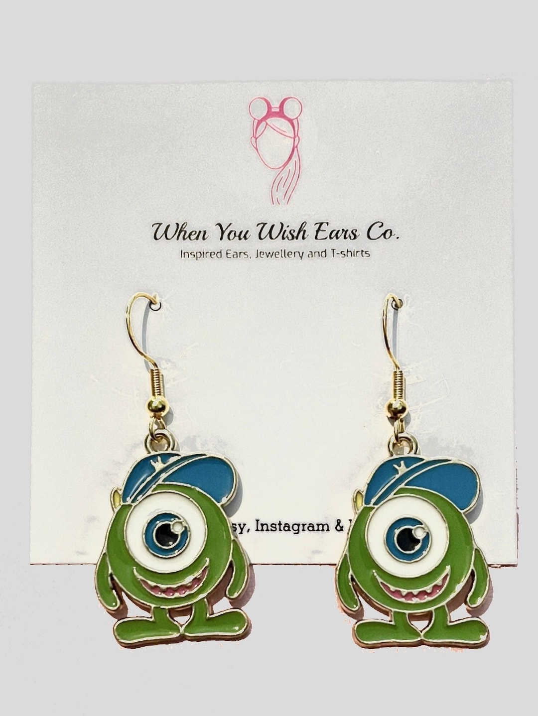 Monster Earrings, Gold Plated Ear Hook, Monsters Inc Inspired Earrings ...