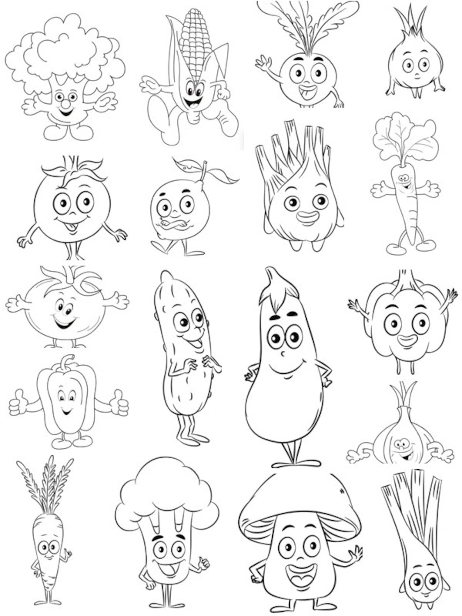 18 Cute Vegetables Coloring Pages | Etsy