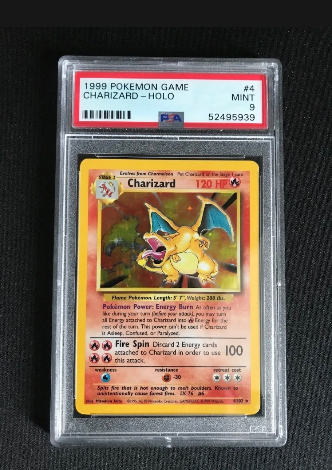 RARE 4/102 Vintage Base Set Charizard Graded PSA 9 - Etsy