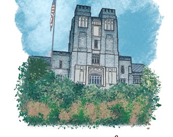 Burruss Hall at Virginia Tech Blacksburg Virginia Watercolor Painting ...