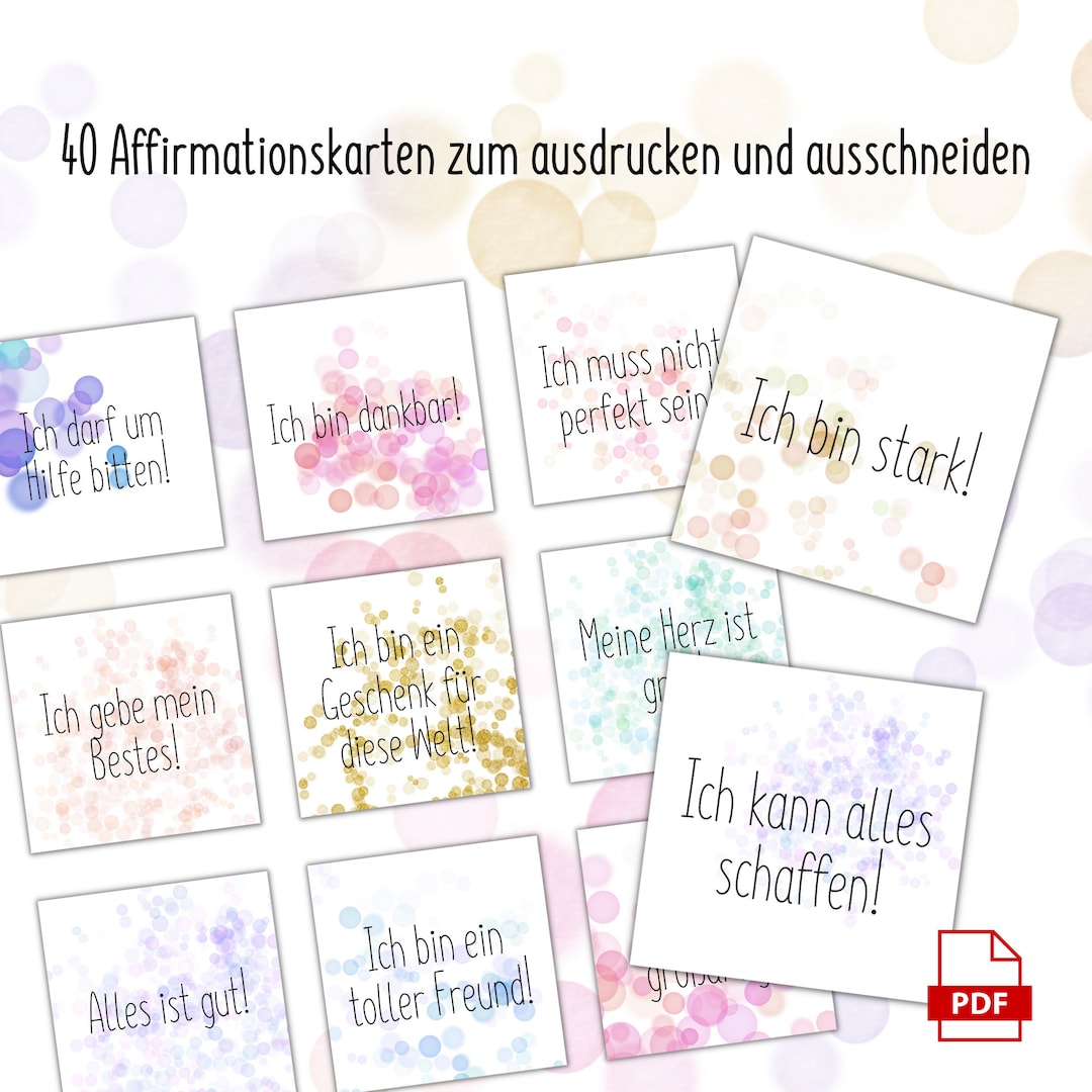 40 Affirmation Cards for Children to Download in German, Encouragement ...