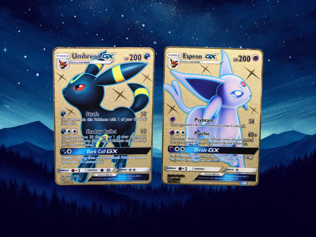 Umbreon & Espeon Gold Metal Pokemon Card Full Art Shiny Eevee ...
