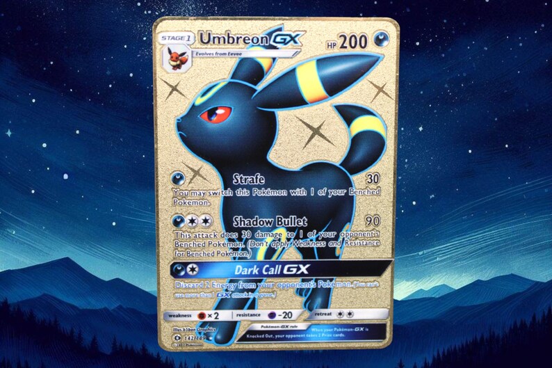 Umbreon & Espeon Gold Metal Pokemon Card Full Art Shiny Eevee ...