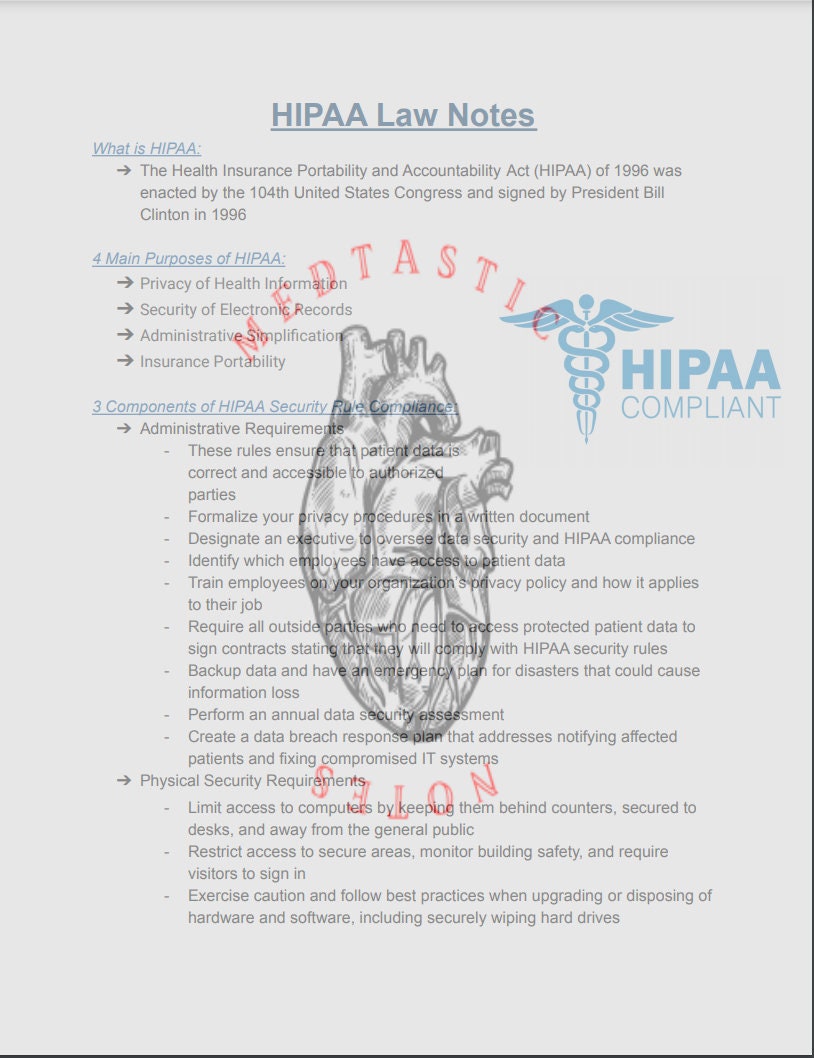HIPPA Law Notes - Etsy