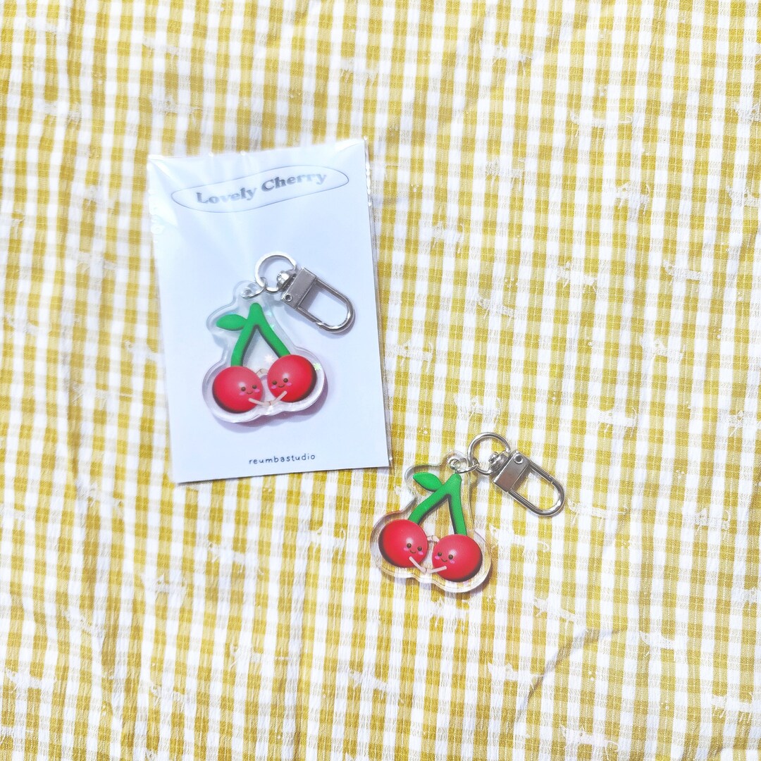 Cute Cherry Holographic Keychain, Kawaii Fruit Shiny Acrylic Charm ...