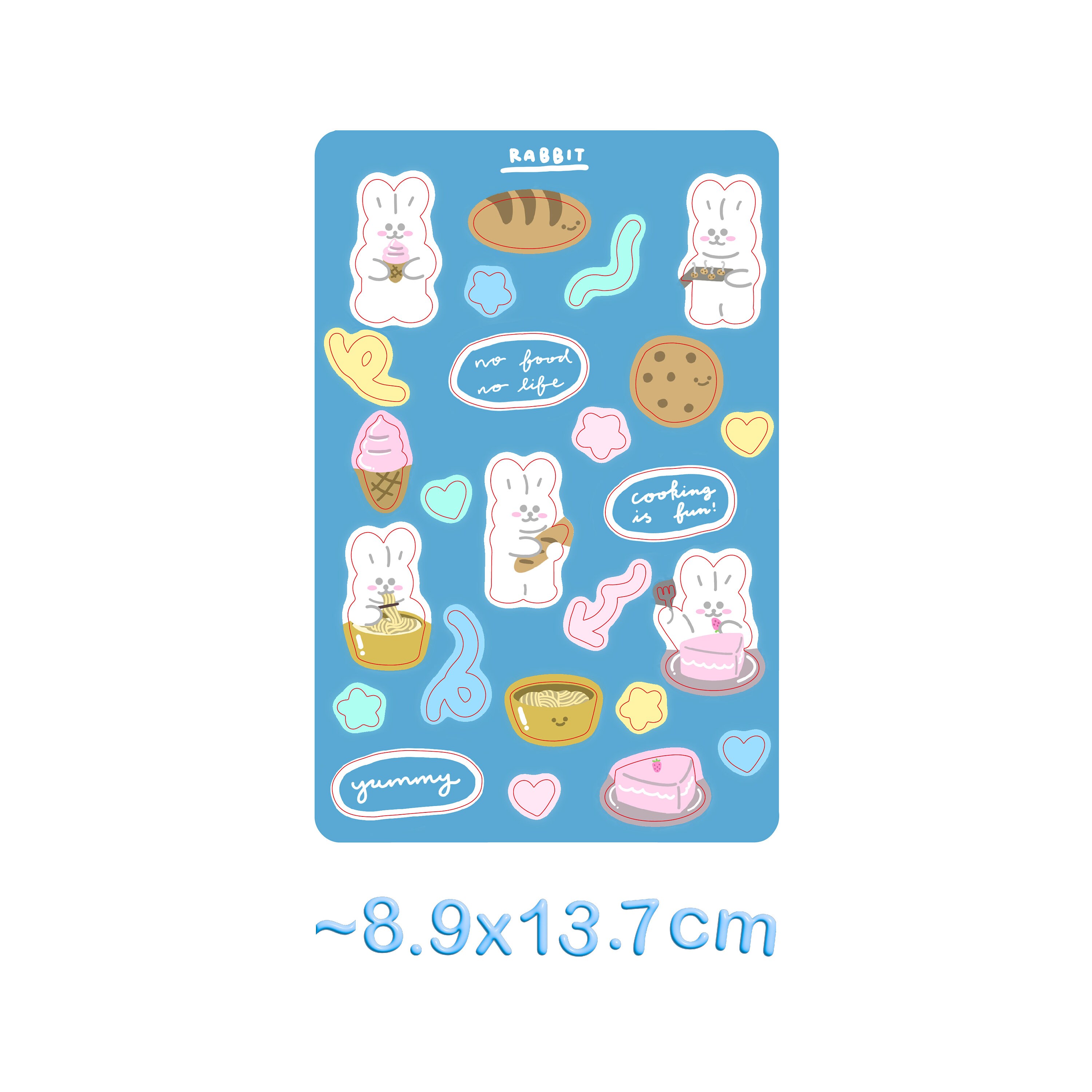 Kawaii Rabbit With Food Sticker Sheet, Cute Korean Bunny Sticker for ...