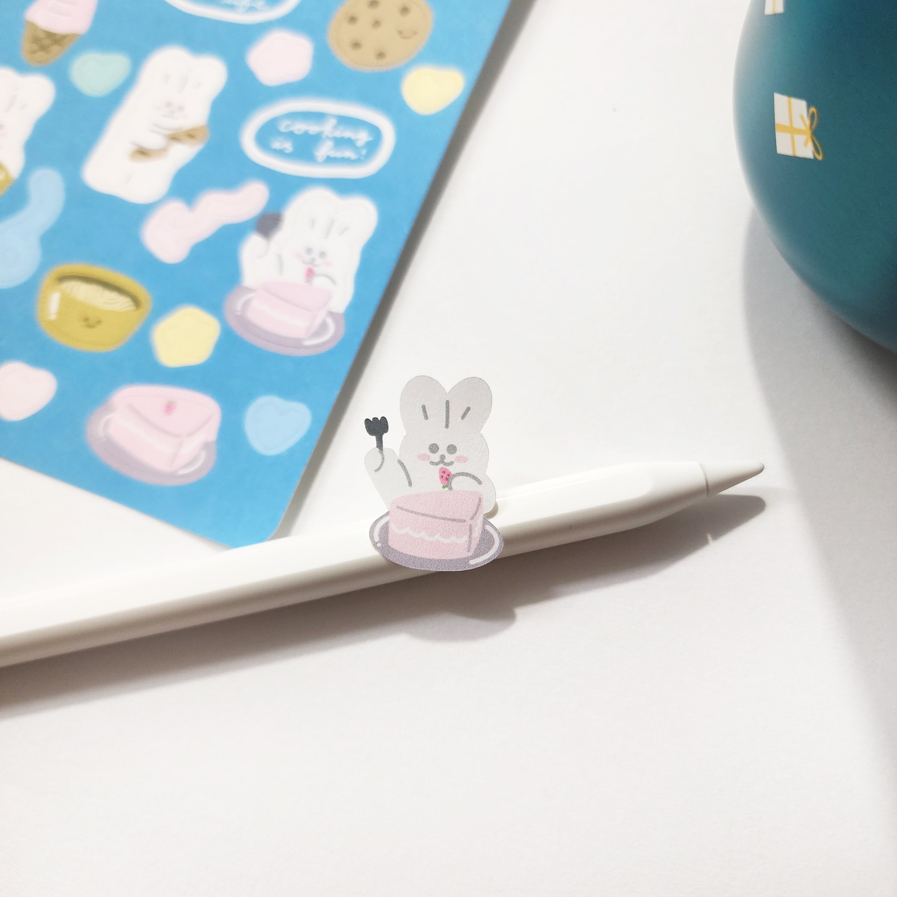 Kawaii Rabbit With Food Sticker Sheet, Cute Korean Bunny Sticker for ...