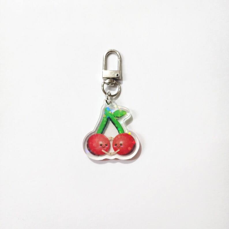 Cute Cherry Holographic Keychain, Kawaii Fruit Shiny Acrylic Charm ...