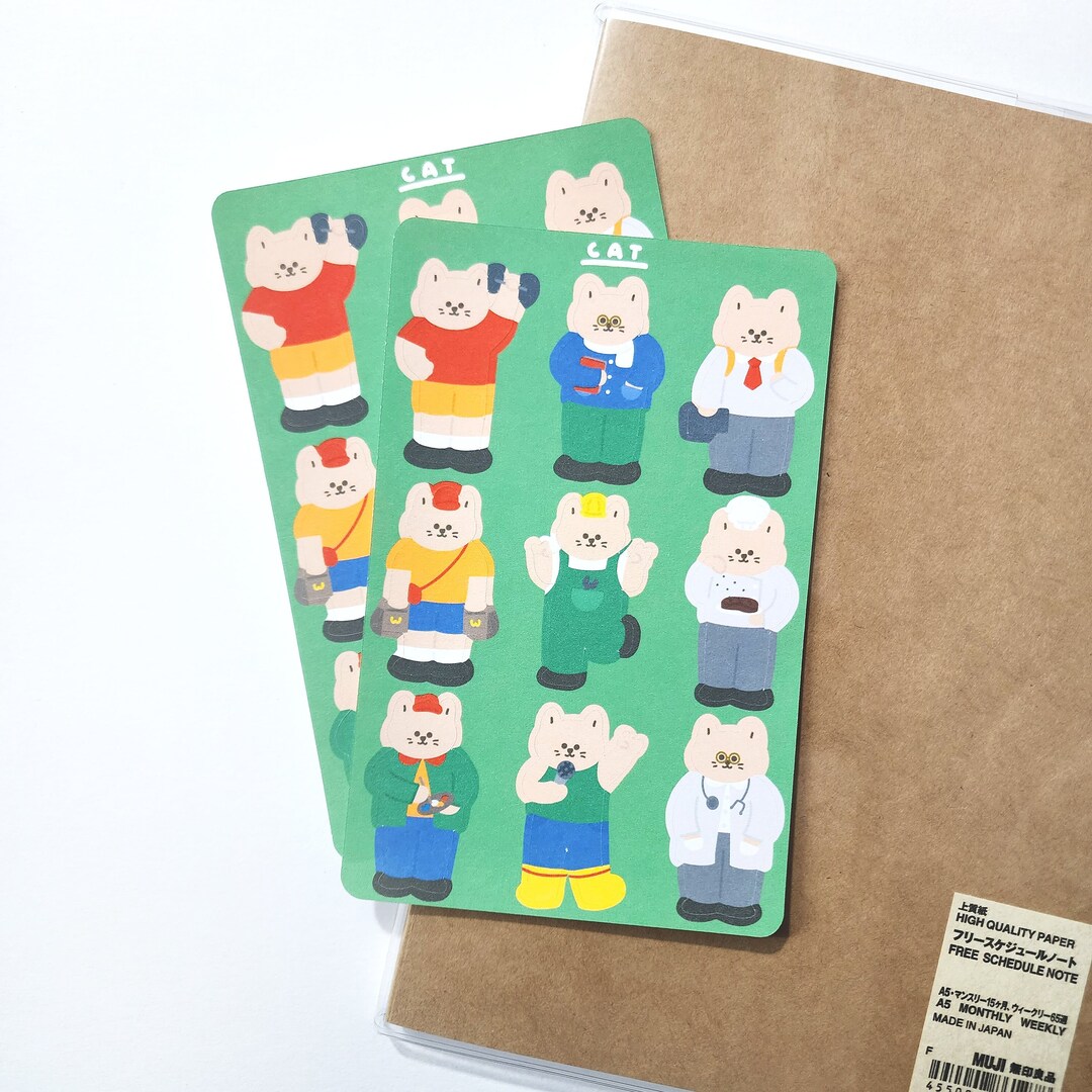 Working Cat Sticker Sheet, Kawaii Japanese Cat Sticker for Bullet ...
