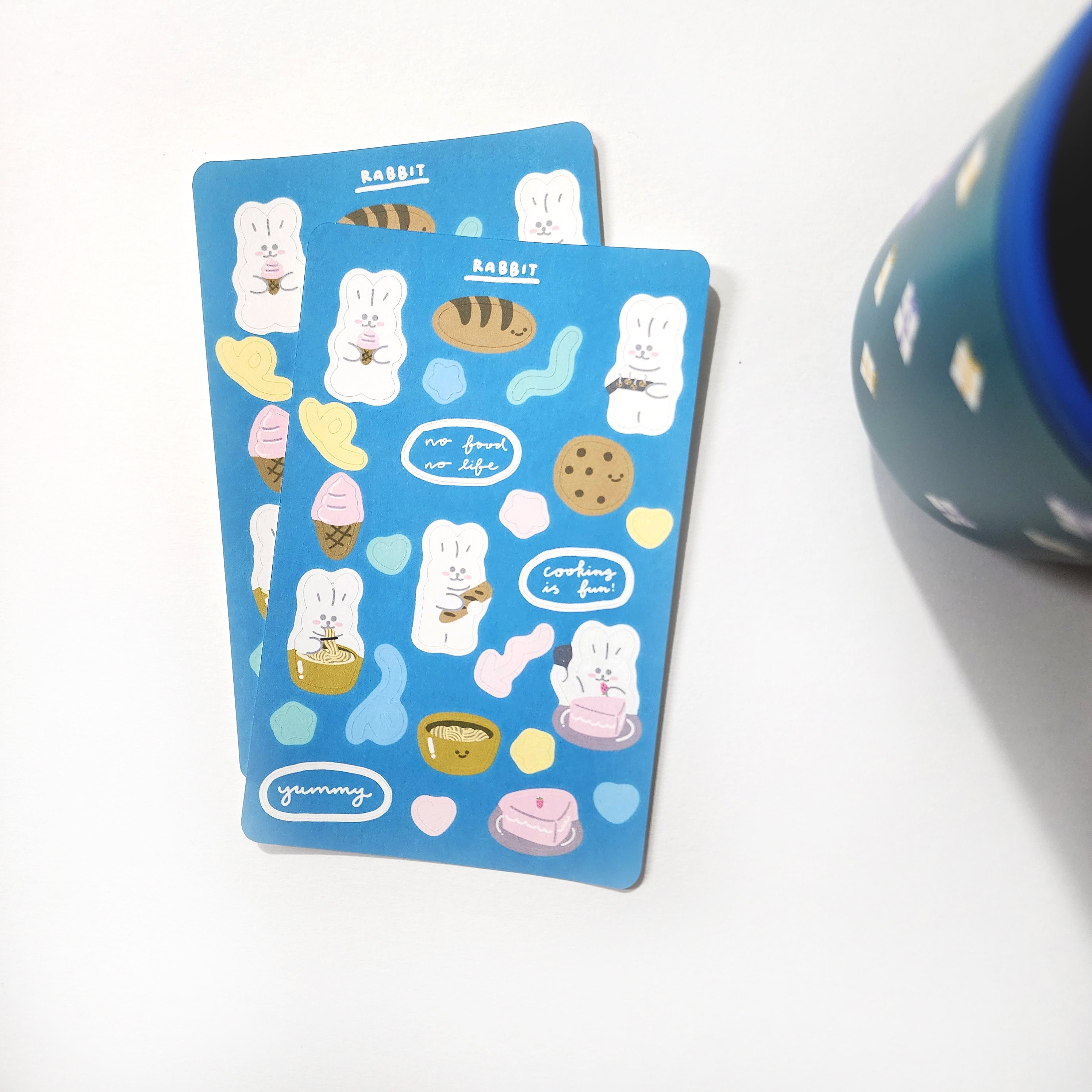 Kawaii Rabbit With Food Sticker Sheet, Cute Korean Bunny Sticker for ...