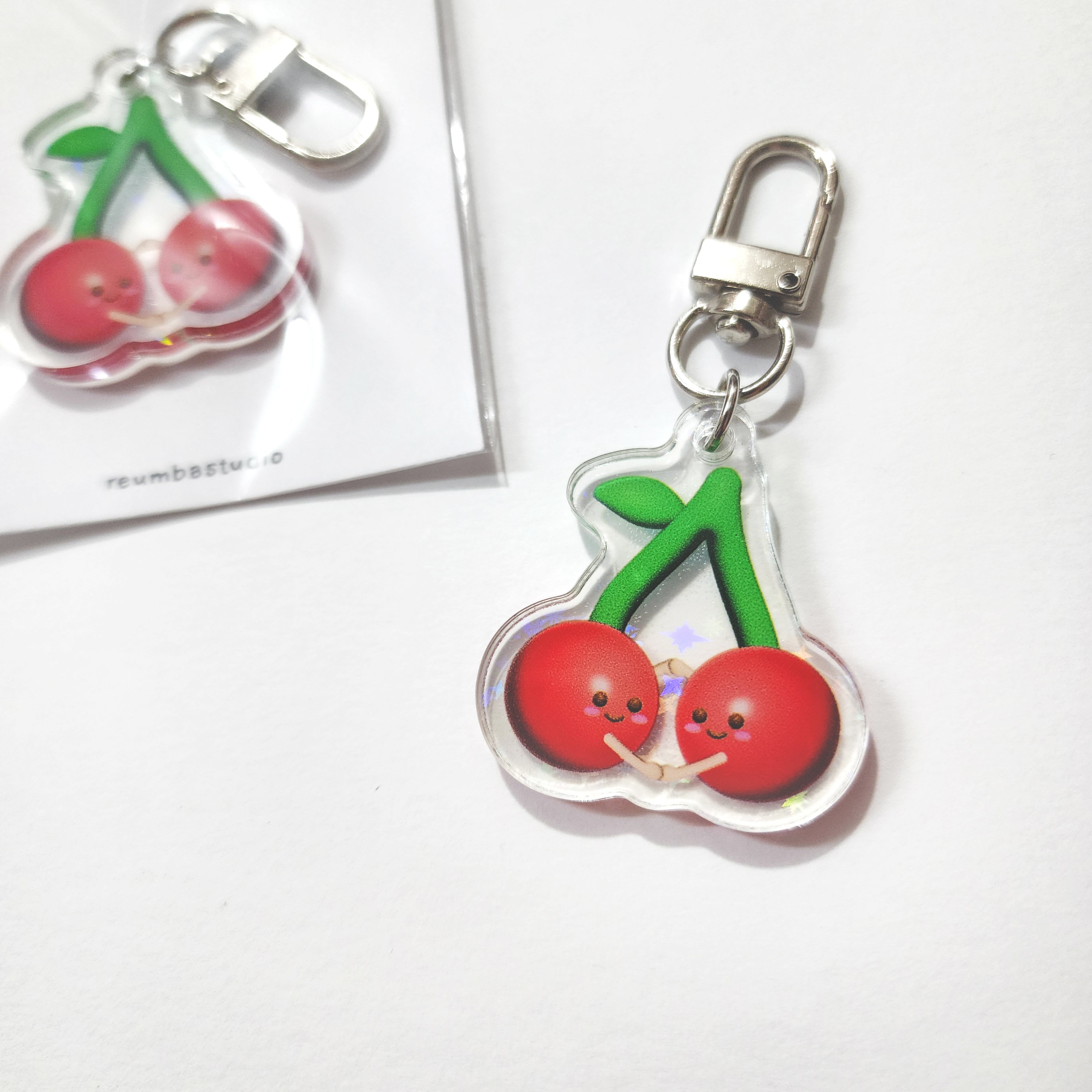 Cute Cherry Holographic Keychain, Kawaii Fruit Shiny Acrylic Charm ...