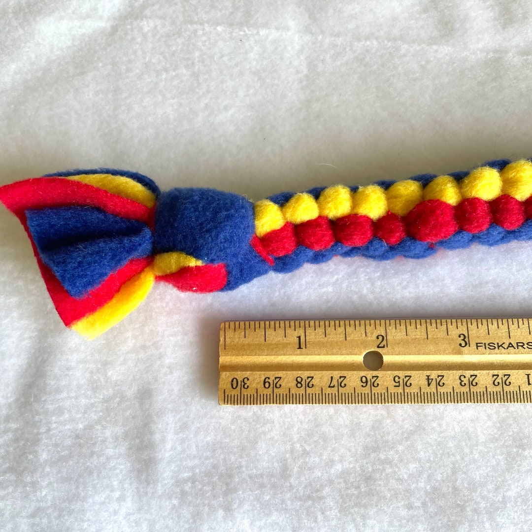 Primary Colors Fleece Dog Tug Toy - Blue Yellow Res - Fleece Dog Toys ...