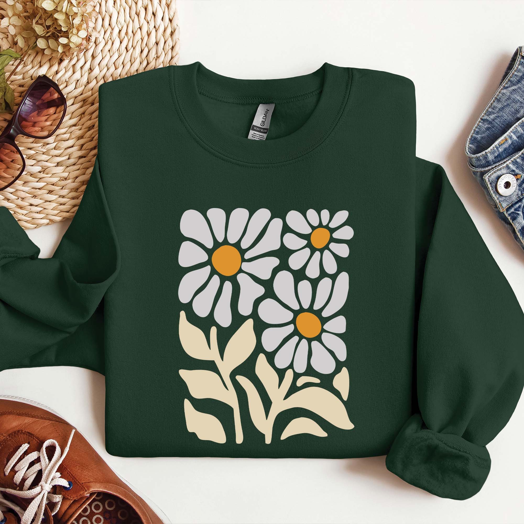 Boho Flower Sweatshirt, Wildflower Sweater, Flower Print Crewneck ...