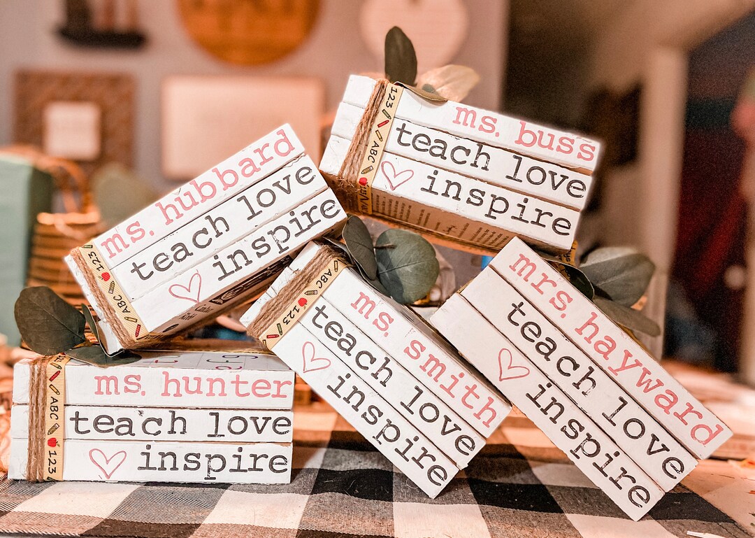 Personalized Teacher Stacked Books, Teacher Appreciation Gifts, Teacher ...