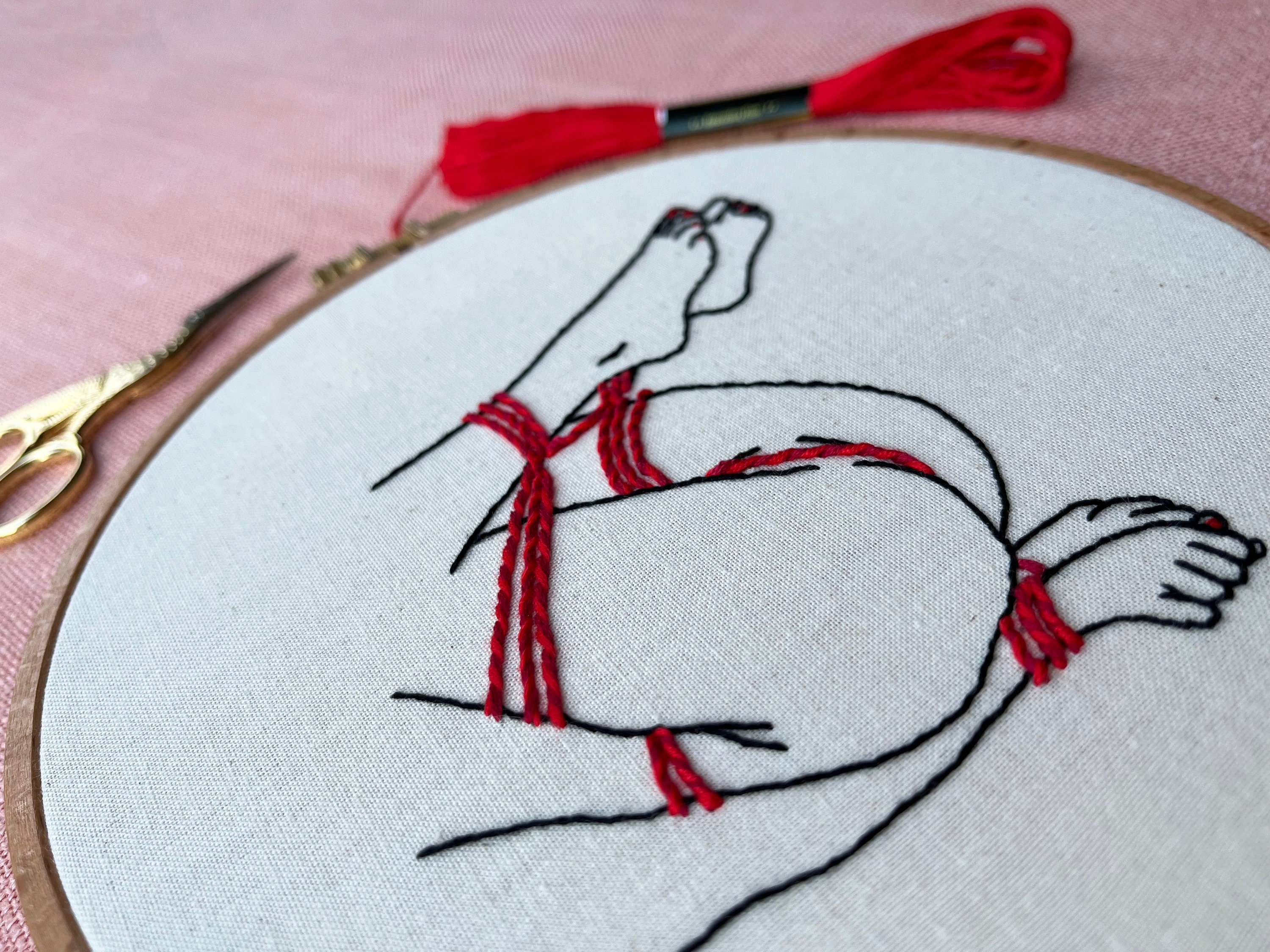 Shibari Legs - Erotic Embroidery KIT: Fabric, Pattern, Hoop, Thread ...
