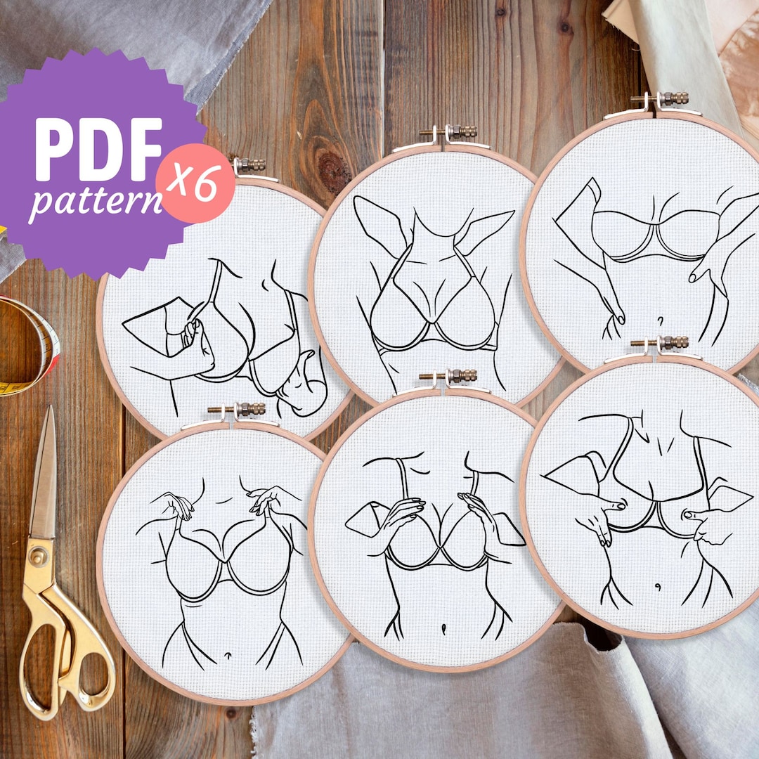 Boobs 'n Bras - 6 Embroidery PDF Patterns & Instructions - Beginner ...