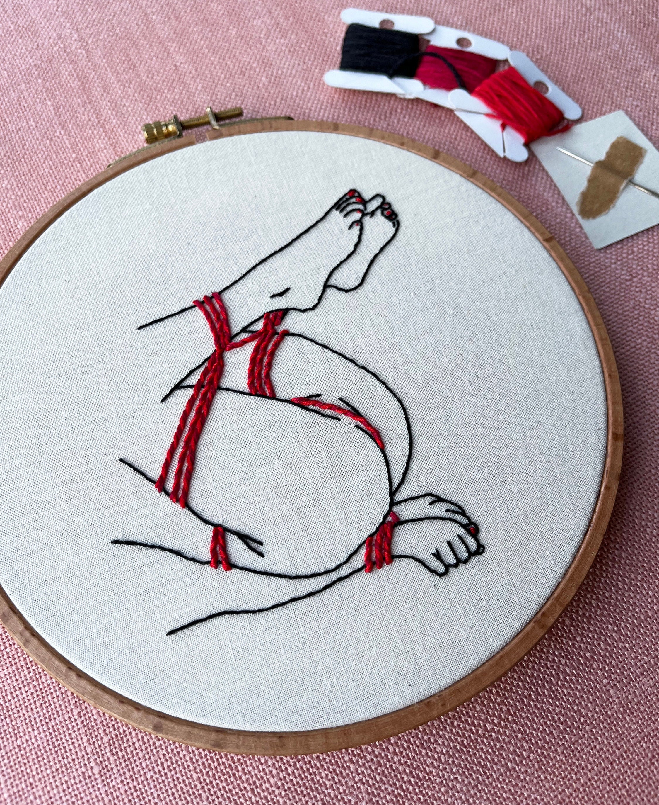 Shibari Legs Erotic Embroidery Kit Fabric Pattern Hoop Thread 0165