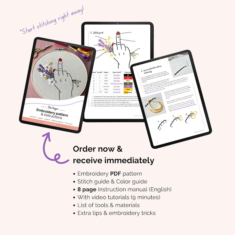 The Finger - Funny Embroidery PDF Pattern & Instructions - Beginner ...