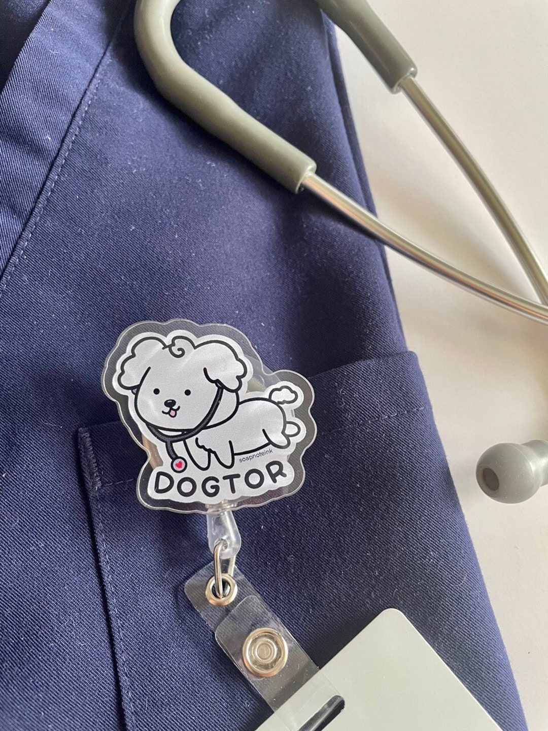 Dogtor Fluff Badge Reel - Medical, Doctor, Nurse, Veterinarian, Vet ...