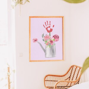 Handprint Flower Art Printable | Pink Flowers in Watering Can | Nursery ...