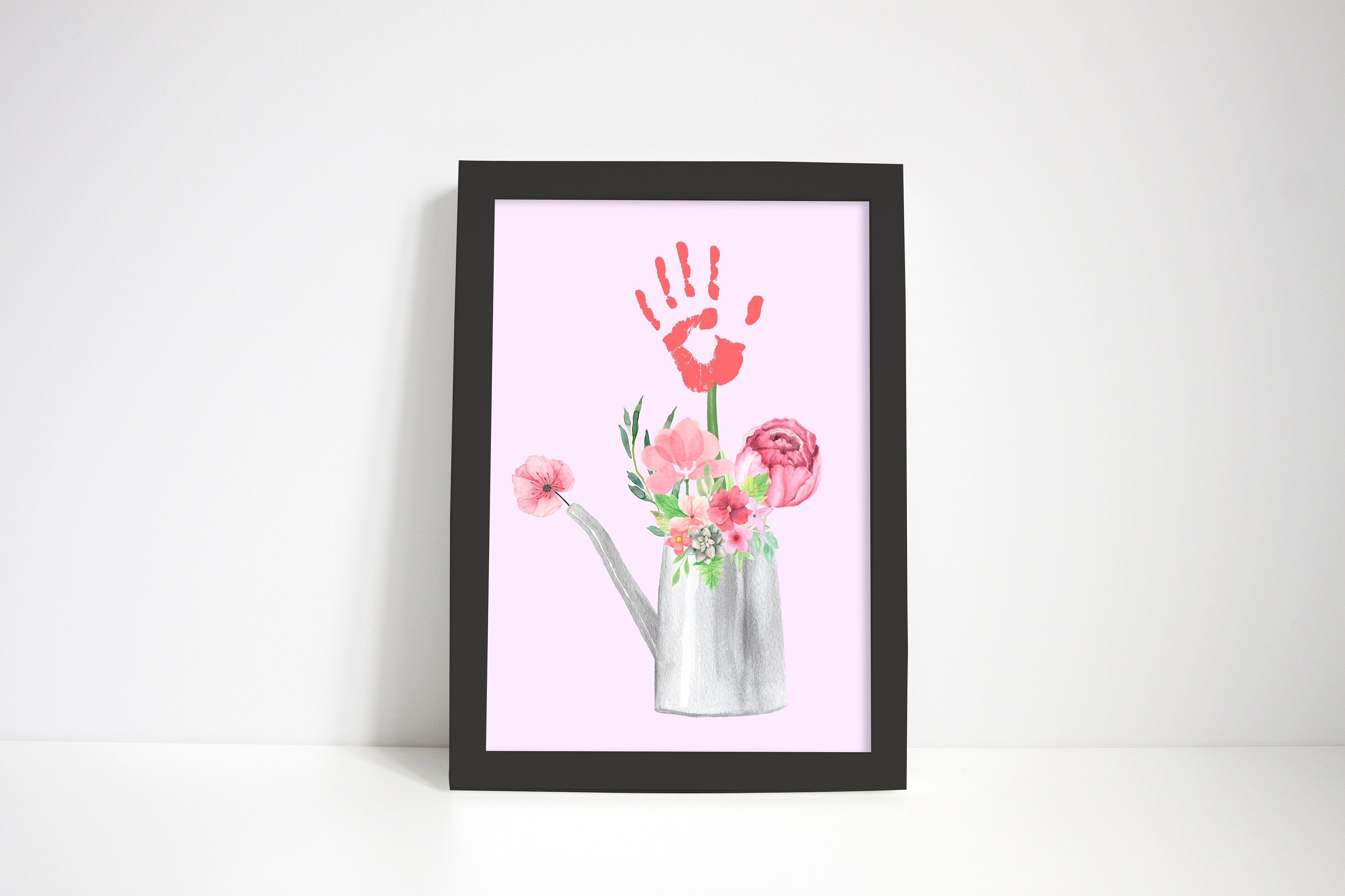 Handprint Flower Art Printable | Pink Flowers in Watering Can | Nursery ...